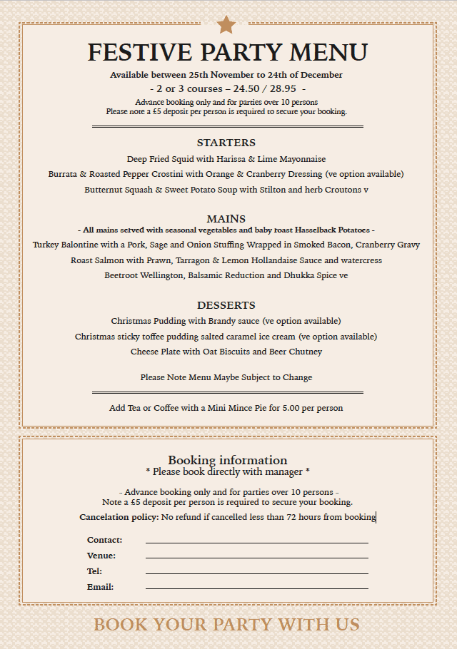 Christmas Menus - The Windsor Castle pub and restaurant London